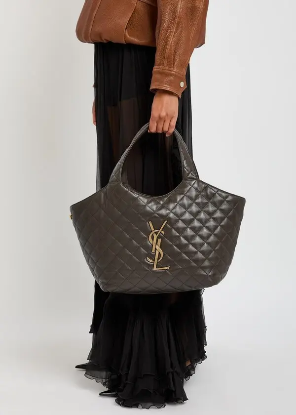 Saint Laurent Icare Medium Quilted Leather Tote Bag - Chocolate