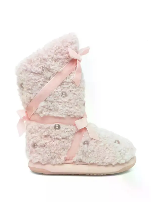 ROCKFISH Susan Fang Furry Mid Boots With Bow Detailing - Pink