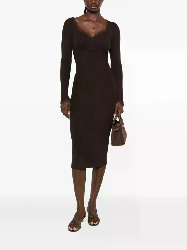 TWINSET Ribbed-knit Midi Dress With Lace Trim