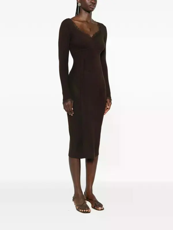 TWINSET Ribbed-knit Midi Dress With Lace Trim