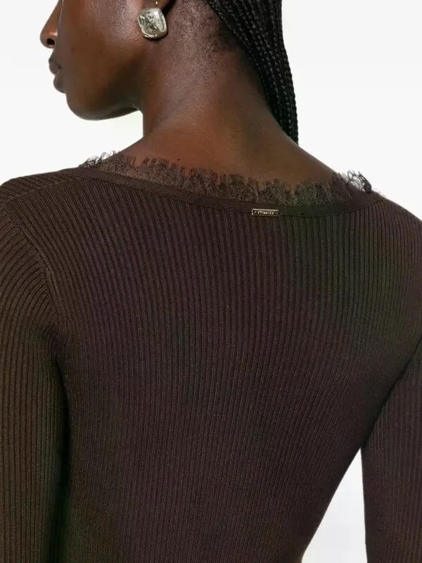 TWINSET Ribbed-knit Midi Dress With Lace Trim