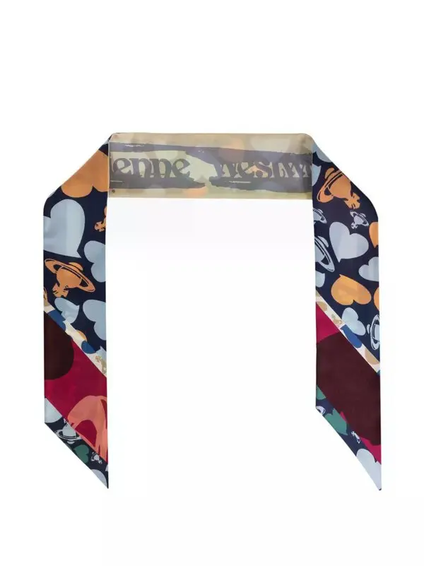 VIVIENNE WESTWOOD Orb-print Heart-pattern Scarf - Blue