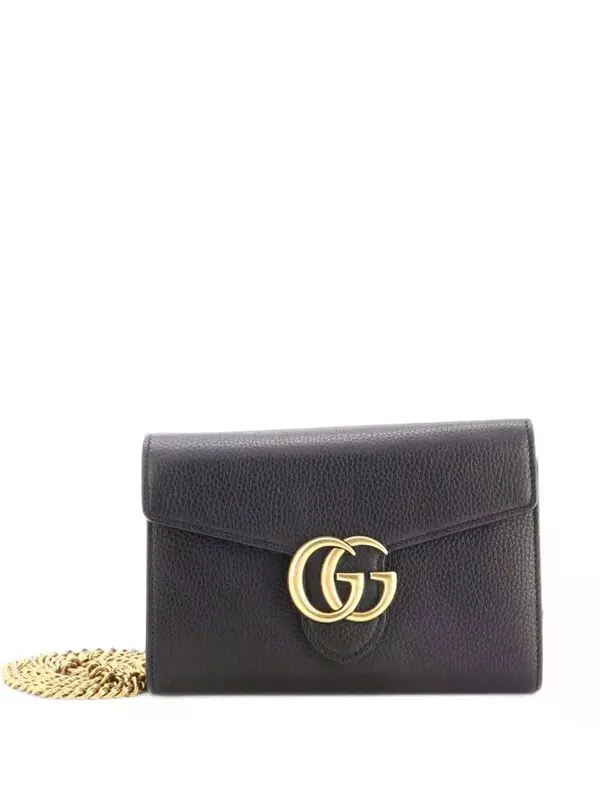 Gucci Gg Marmont Chain Wallet Leather Mini Clutch Bag - Black