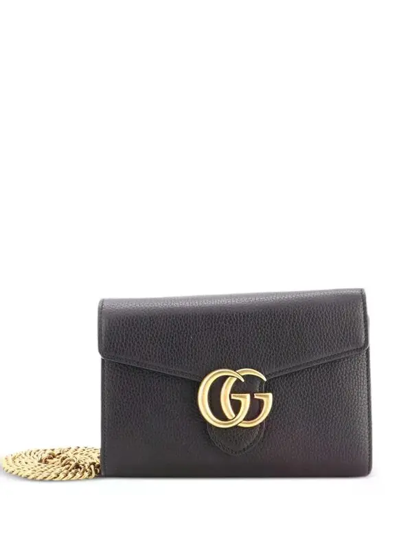 Gucci Gg Marmont Chain Wallet Leather Mini Clutch Bag - Black