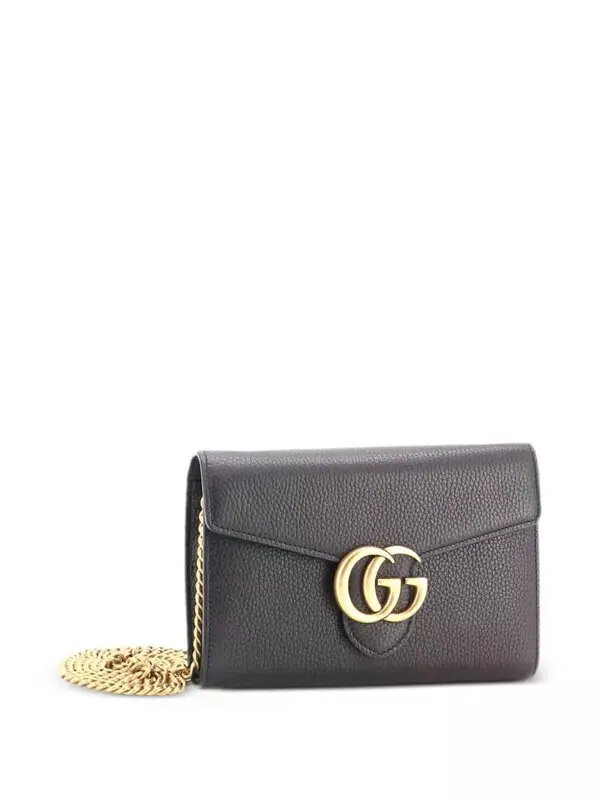 Gucci Gg Marmont Chain Wallet Leather Mini Clutch Bag - Black