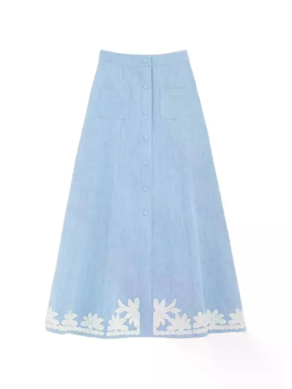 Valentino Garavani Embroidered Denim Midi Skirt