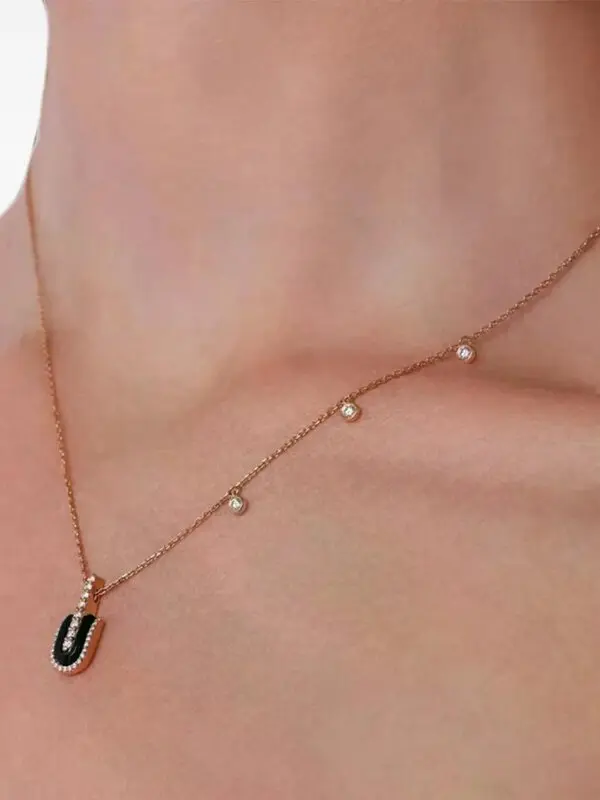 U LOS ANGELES 18k White Gold Diamond And Onyx Pendant Necklace