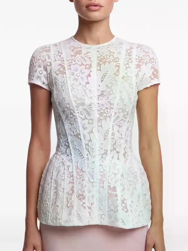POST MERIDIEM Lace Peplum Top - White