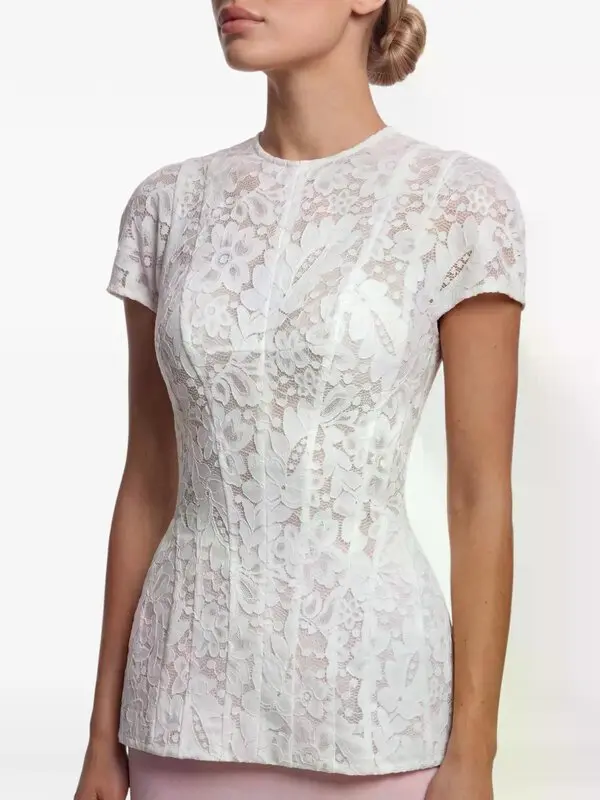 POST MERIDIEM Lace Peplum Top - White
