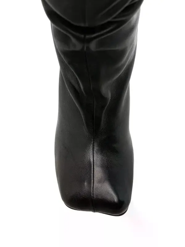 POEVE Leather Slouchy Square Toe Block Heel Boots