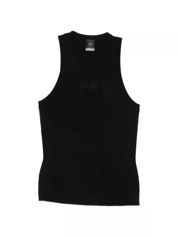 Pinko Love Birds Ribbed Racer Back Top - Black
