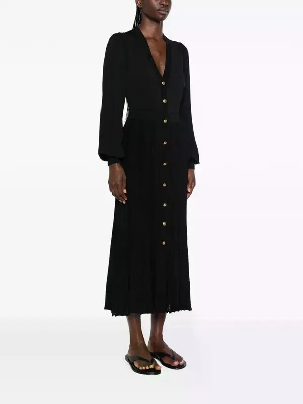 TWINSET Ribbed Knit V-neck Button-down Midi Dress