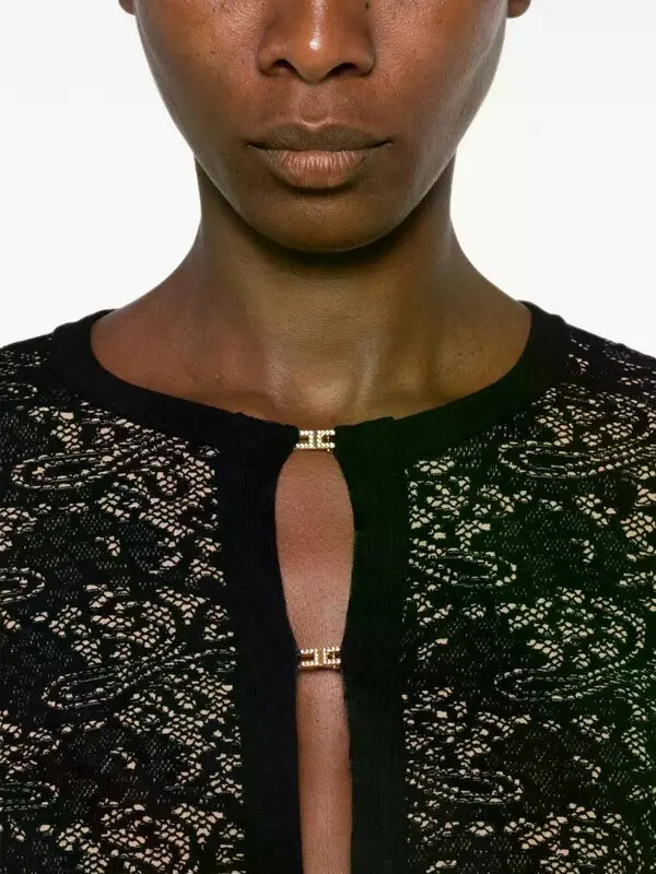 Elisabetta Franchi Lace-pattern Logo-plaque Sweater