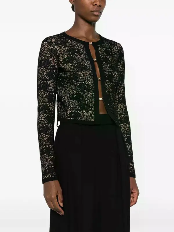 Elisabetta Franchi Lace Pattern Logo Plaque Sweater