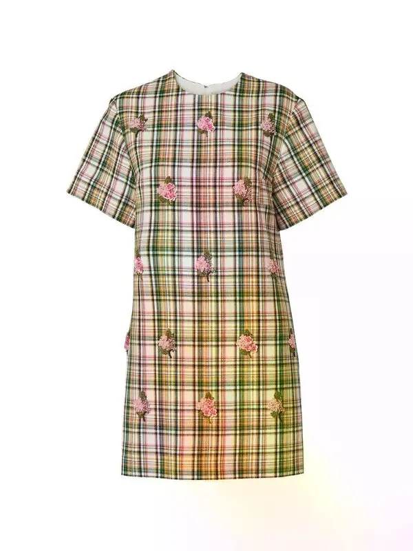 Carolina Herrera Embellished Check Shift Mini Dress - White