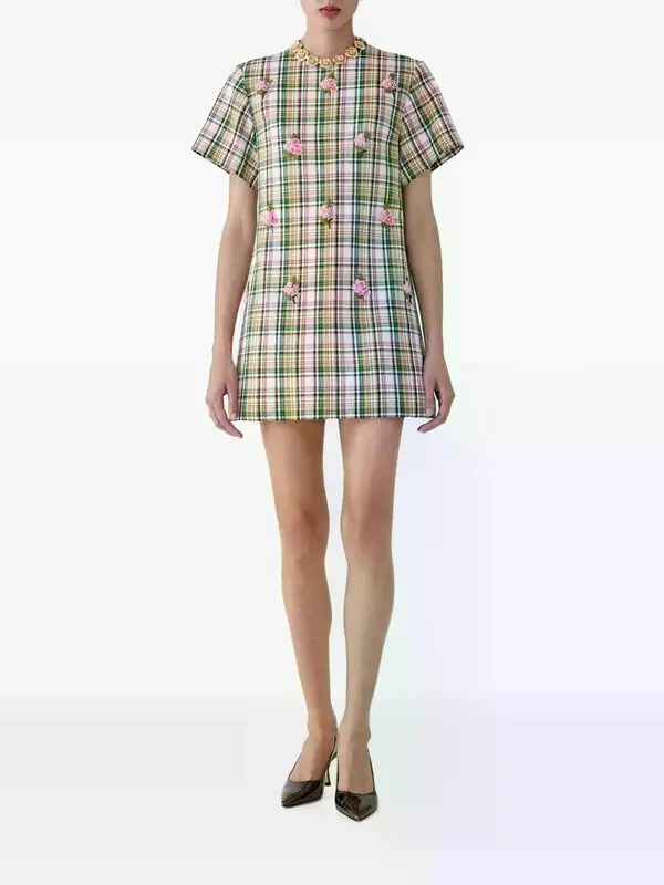 Carolina Herrera Embellished Check Shift Mini Dress