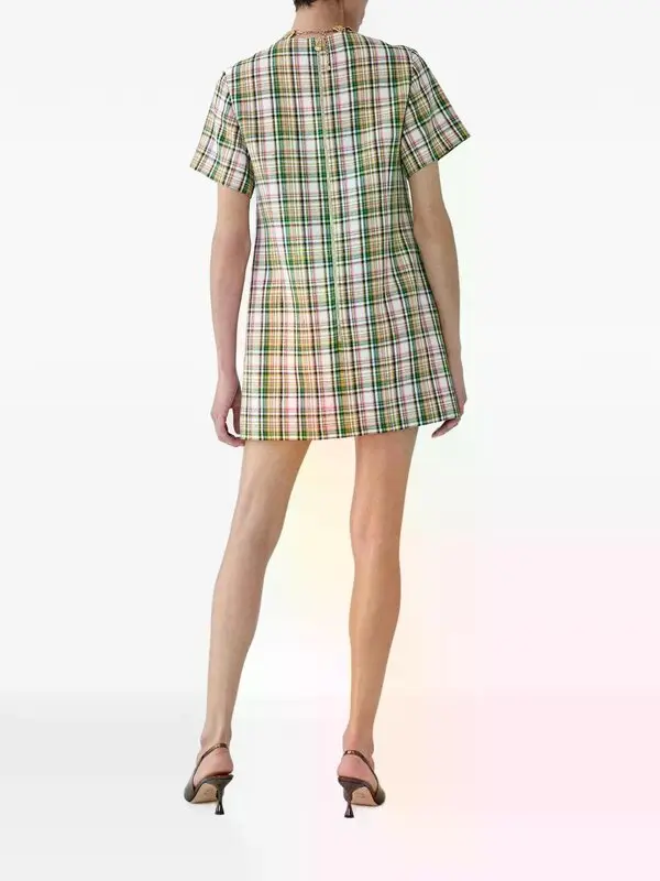 Carolina Herrera Embellished Check Shift Mini Dress