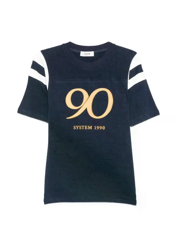 SYSTEM Logo Print Striped Sleeve T-shirt