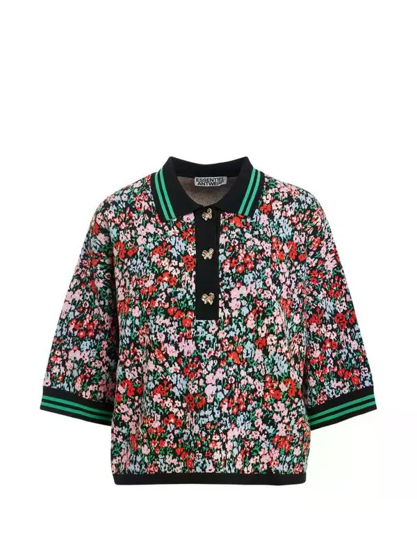 Essentiel Antwerp Kartos Floral-print Polo Top - Black