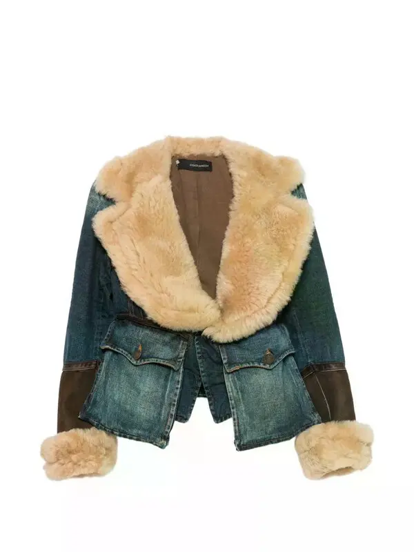 Dsquared2 Washed Denim Contrast Paneled Fur Trimmed Jacket