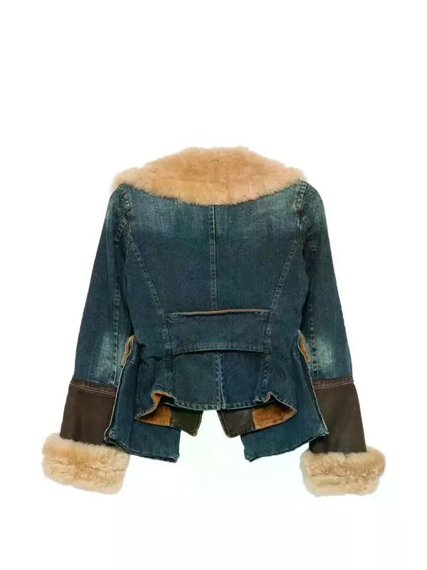 Dsquared2 Washed Denim Contrast Paneled Fur Trimmed Jacket
