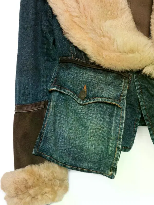 Dsquared2 Washed Denim Contrast Paneled Fur Trimmed Jacket
