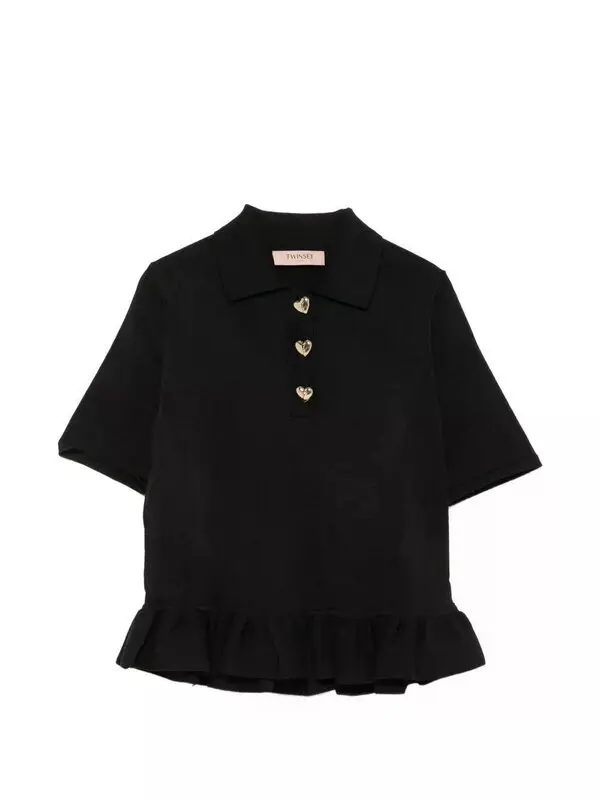TWINSET Ruffle-trim Heart-button Polo Shirt