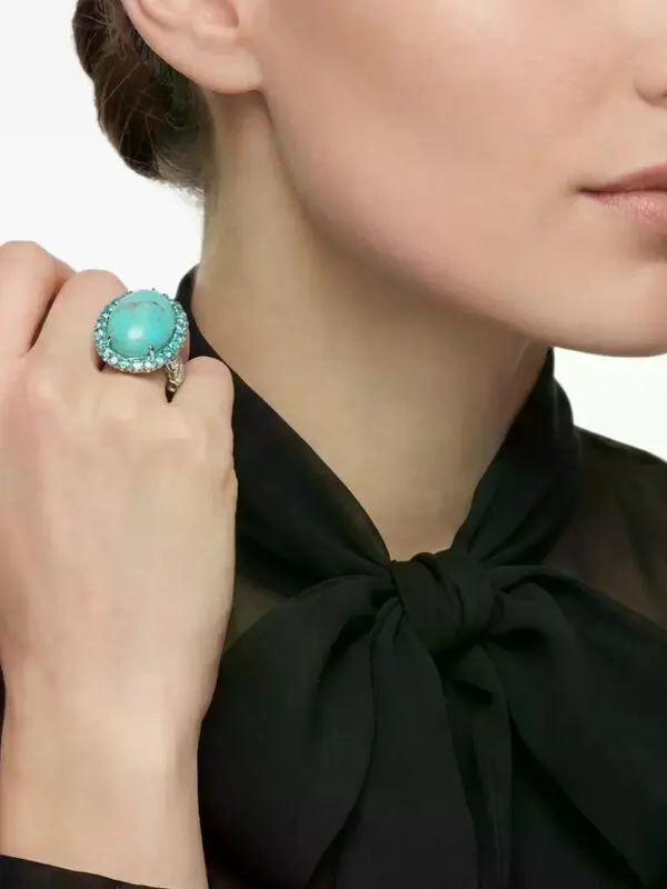 ANABELA CHAN Rhodium Vermeil Turquoise And Tourmaline Ring
