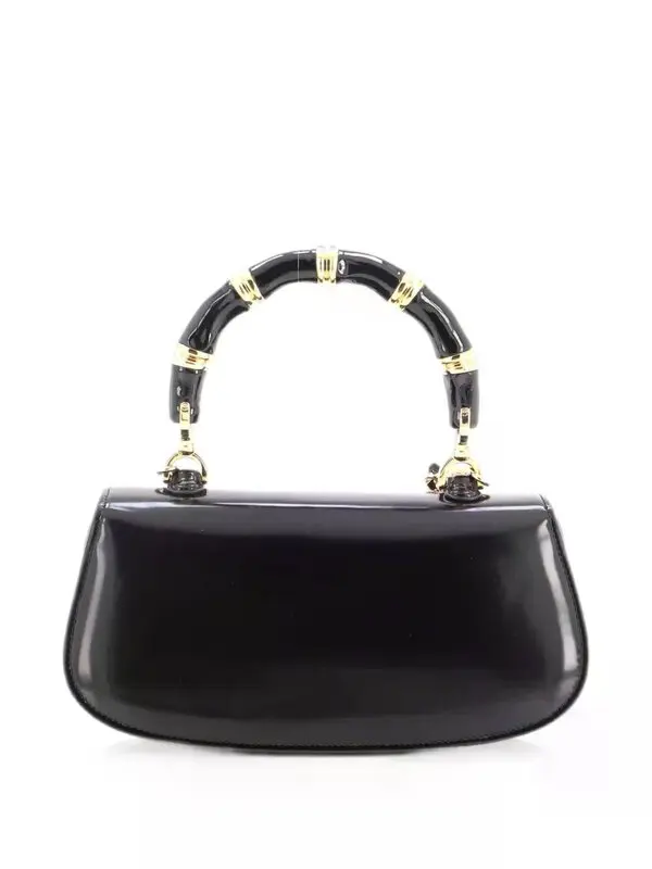 Gucci Bamboo Diva Top Handle Bag Polished Leather Medium Satchel - Black