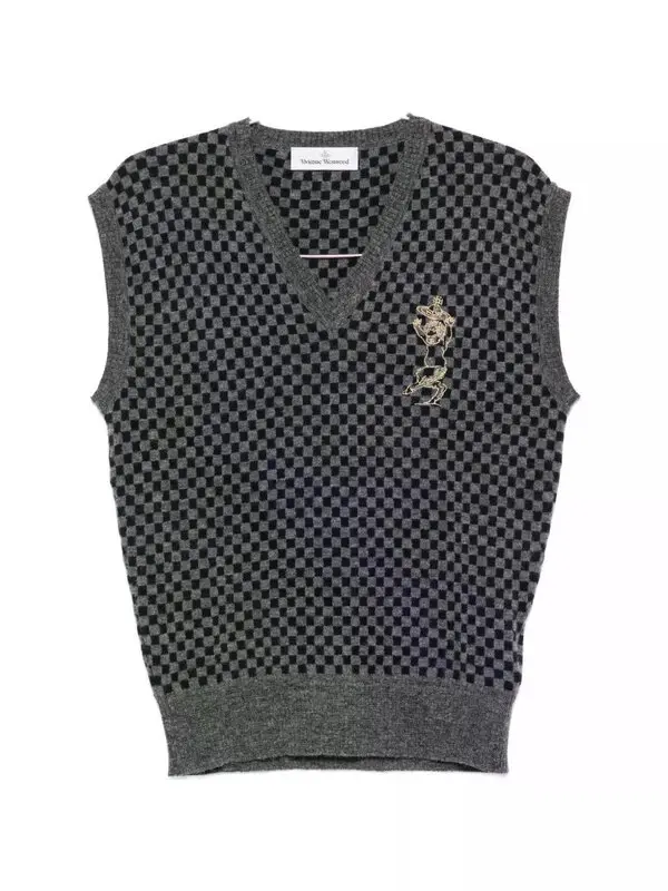 VIVIENNE WESTWOOD Checkerboard-knit Orb-embroidered Sleeveless Sweater
