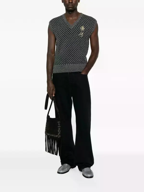 VIVIENNE WESTWOOD Checkerboard-knit Orb-embroidered Sleeveless Sweater