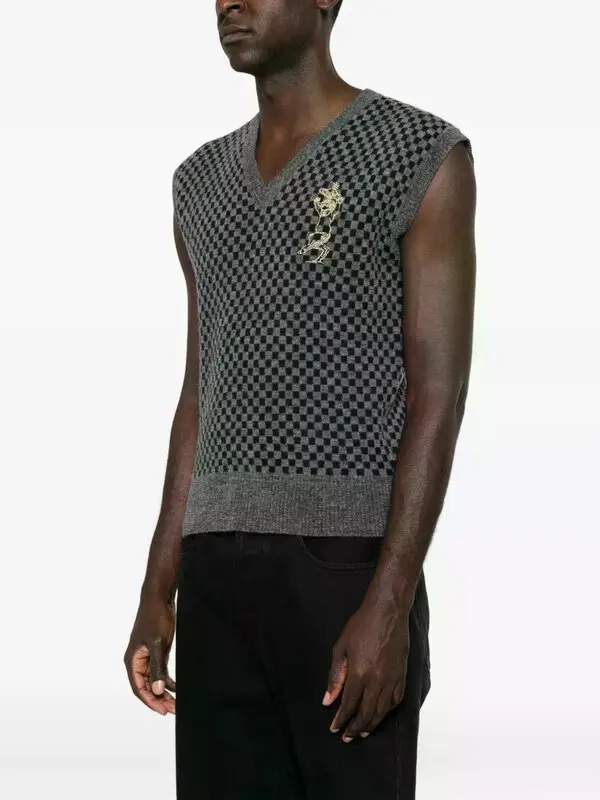 VIVIENNE WESTWOOD Checkerboard-knit Orb-embroidered Sleeveless Sweater