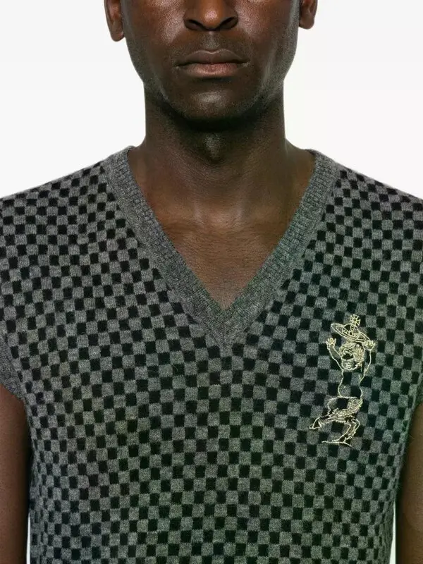 VIVIENNE WESTWOOD Checkerboard-knit Orb-embroidered Sleeveless Sweater