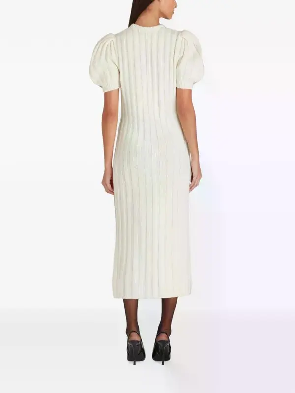 VIOLANTE NESSI Ribbed-knit Puff-sleeve Midi Dress
