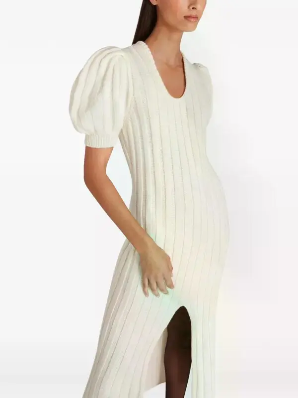 VIOLANTE NESSI Ribbed-knit Puff-sleeve Midi Dress