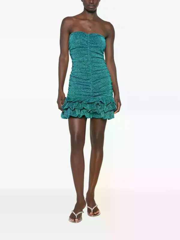 Amen Ruched Ruffled Strapless Mini Dress