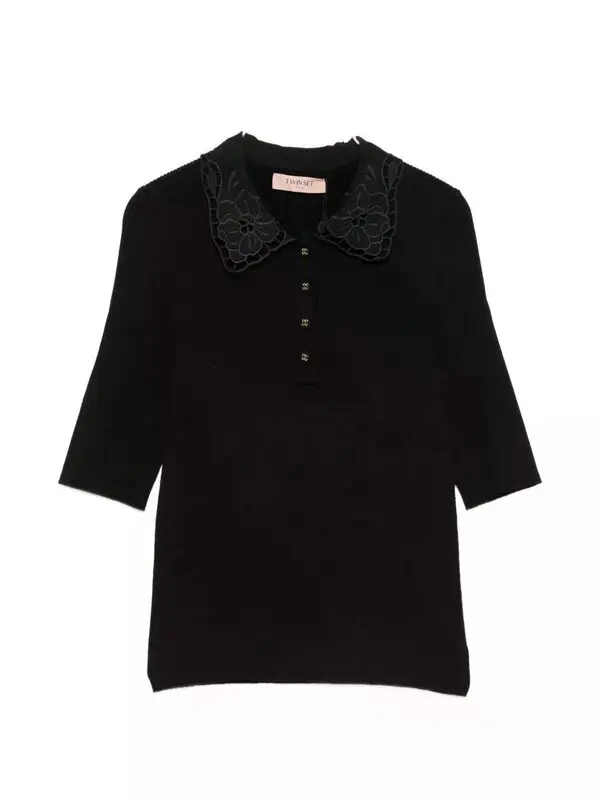 TWINSET Lace-collar Ribbed Polo Shirt