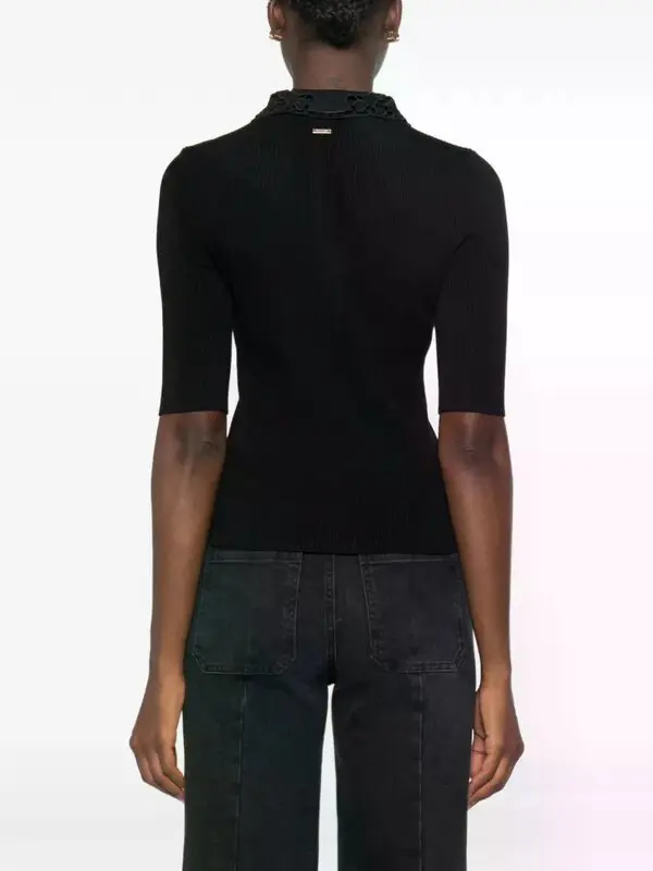 TWINSET Lace-collar Ribbed Polo Shirt