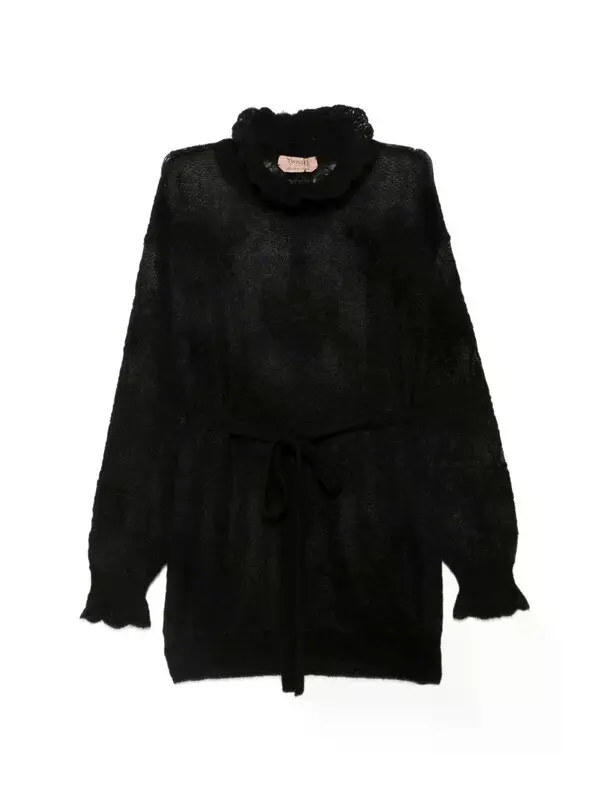 TWINSET Pointelle-knit Belted Sweater - Black