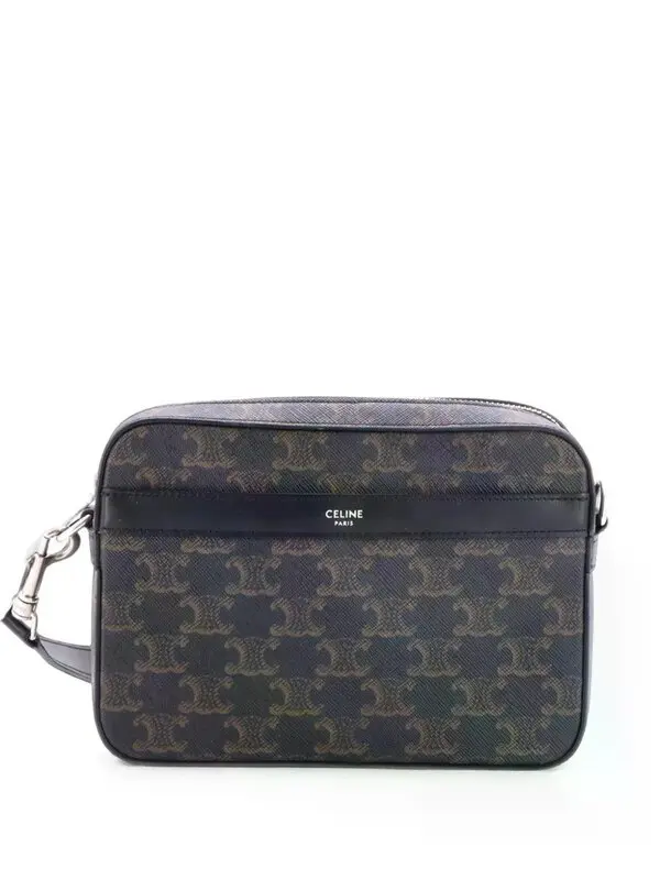 Celine Zip Messenger Bag Triomphe Coated Canvas Small Crossbody Bag - Black