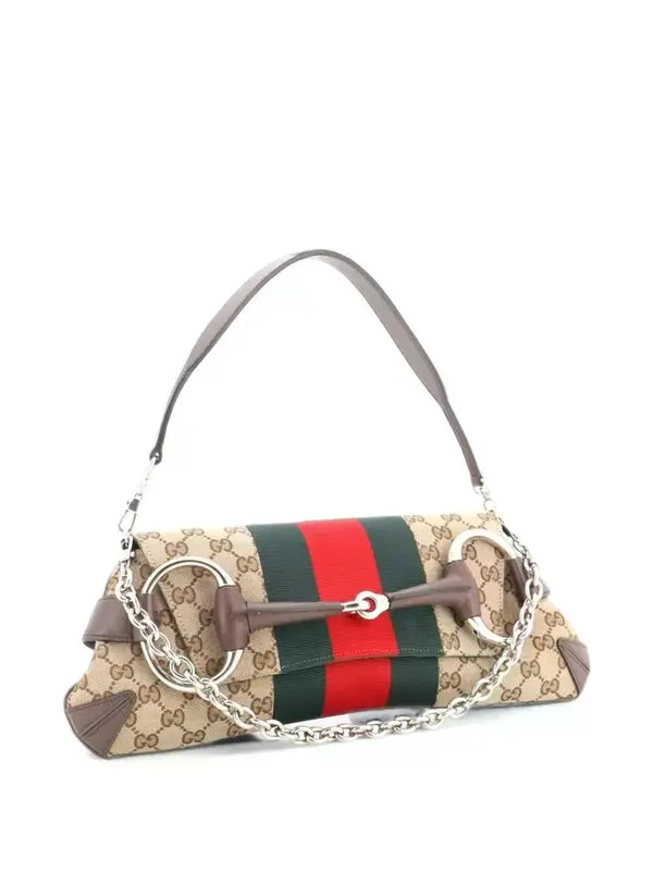 Gucci Horsebit Nm Web Chain Clutch Gg Canvas Medium Shoulder Bag