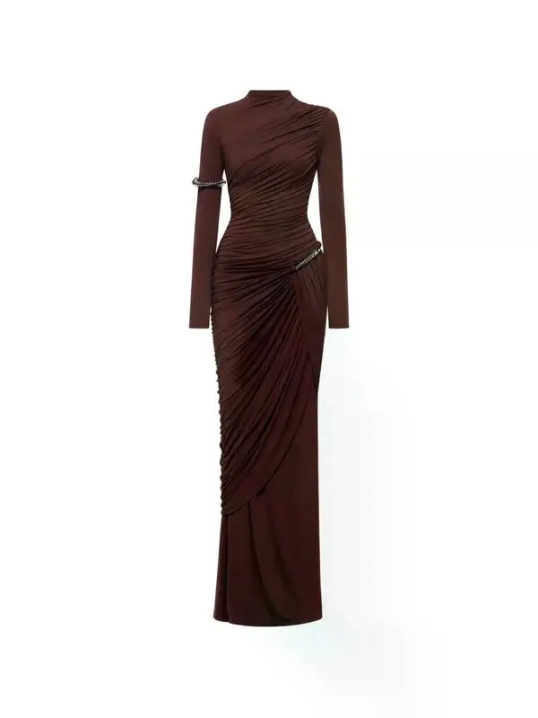 CHATS BY C.DAM Asymmetrical Ruched Maxi Dress With Metallic Hardware