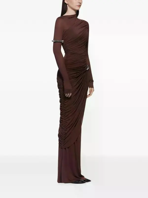 CHATS BY C.DAM Asymmetrical Ruched Maxi Dress With Metallic Hardware
