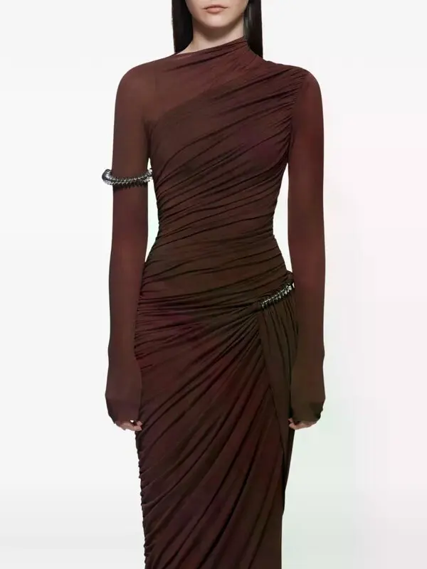 CHATS BY C.DAM Asymmetrical Ruched Maxi Dress With Metallic Hardware