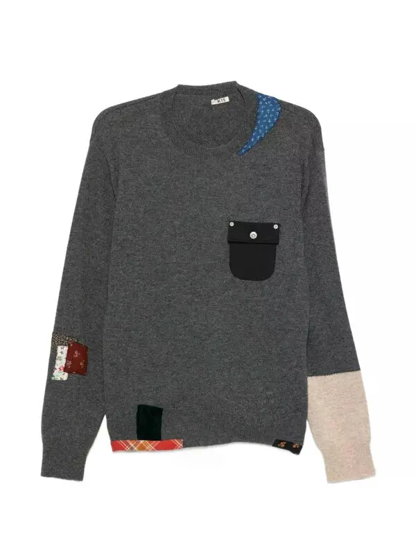 KHOKI Patchwork Design Crew Neck Sweater