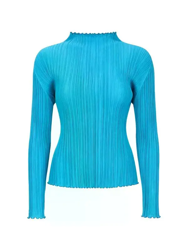 Issey Miyake Pleated High-neck T-shirt - Blue