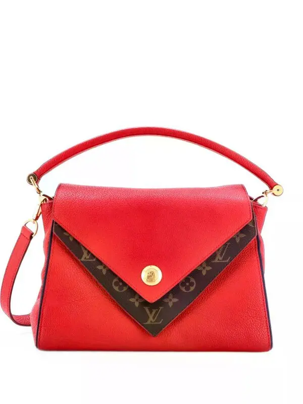 LOUIS VUITTON Double V Handbag In Calfskin With Monogram Canvas Satchel - Red