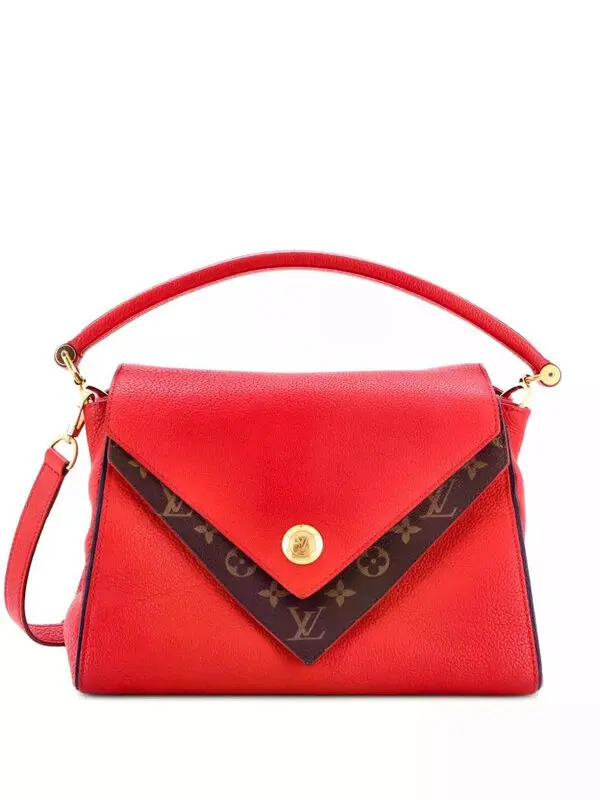 LOUIS VUITTON Double V Handbag Calfskin With Monogram Canvas Satchel - Red