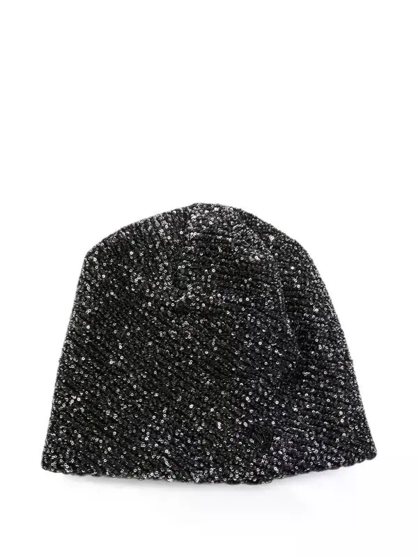 MAISON MICHEL Sequin Embellished Logo Plaque Beanie Hat