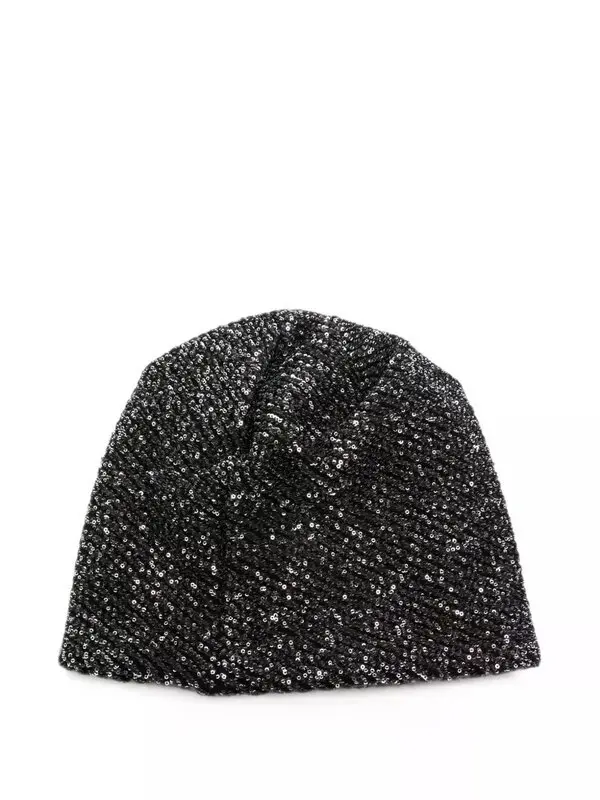 MAISON MICHEL Sequin Embellished Logo Plaque Beanie Hat